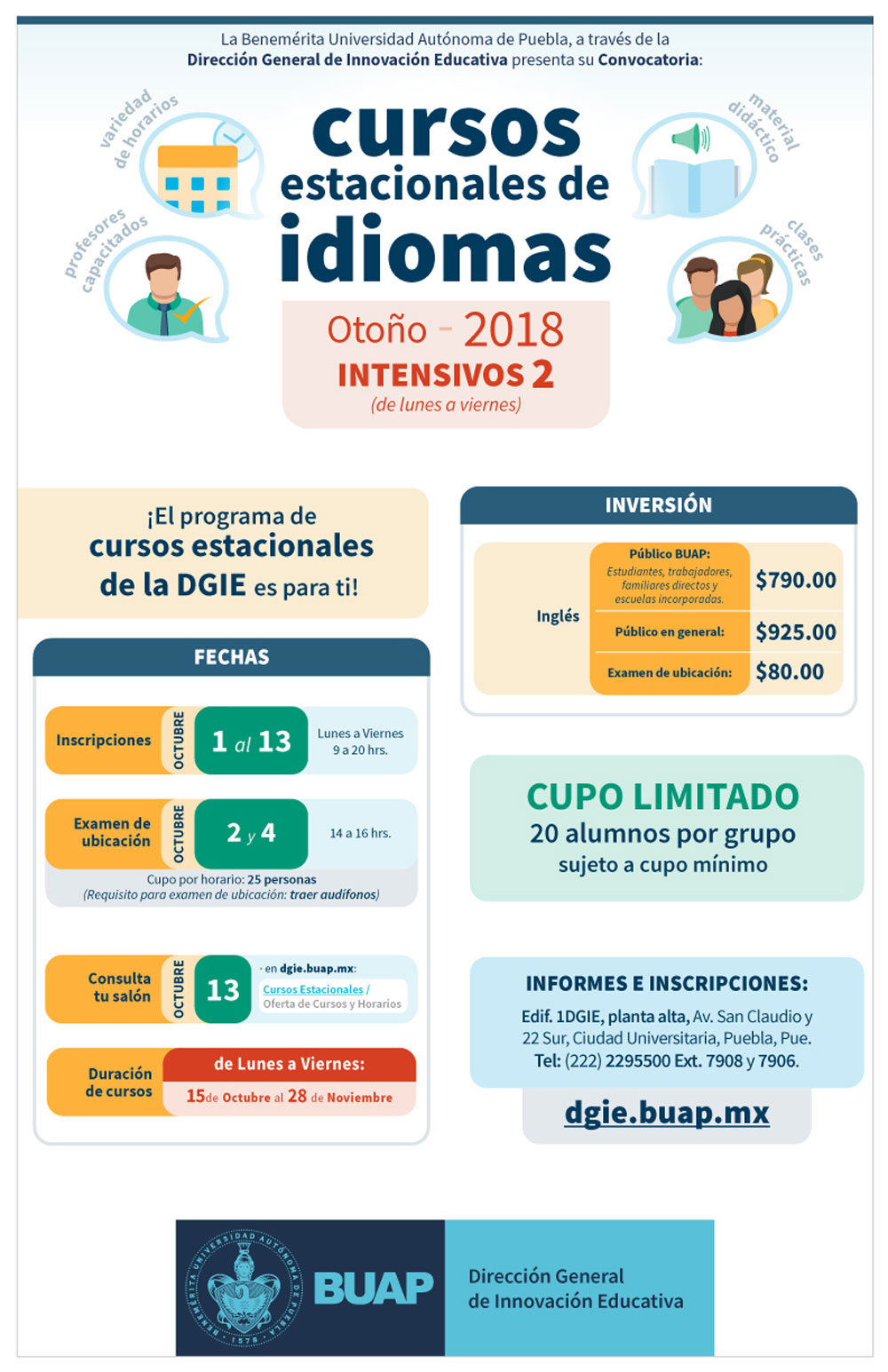 Cursos Estacionales de Idiomas Otoño 2018 Intensivos 2 | Benemérita Universidad Autónoma de Puebla