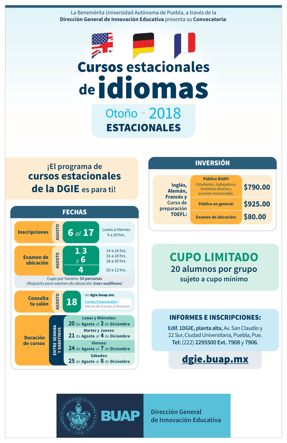 Cursos Estacionales de Idiomas Otoño 2018 | Benemérita Universidad Autónoma de Puebla